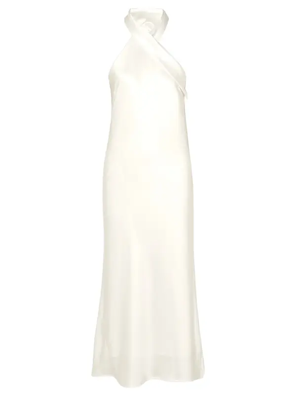 Galvan Pandora Satin Halterneck Midi Dress - Ivory
