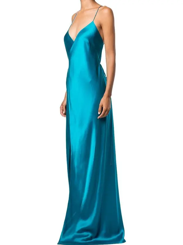 Michelle Mason Cross-strap Silk Gown - Blue