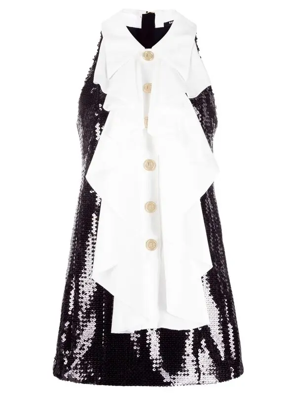 Balmain Ruffle-panel Sequinned Minidress - Black