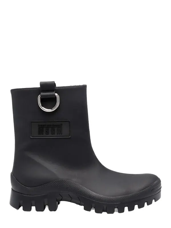 MSGM Round-toe Ankle Leather Boots - Black