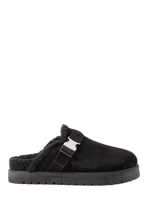 Moncler Mon Faux Shearling-lined Suede Clogs - Black