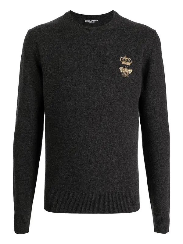 Dolce & Gabbana Fine-knit Embroidered Jumper - Grey