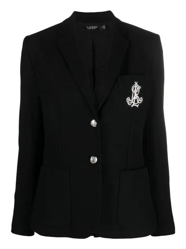 Ralph Lauren Embroidered-logo Single-breasted Blazer - Black