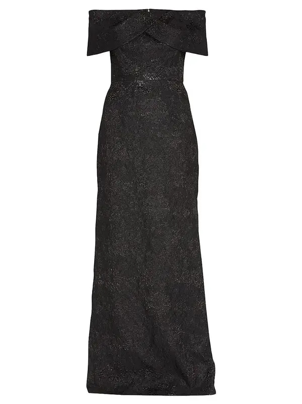 Rickie Freeman For Teri Jon Off-shoulder Jacquard Gown - Black