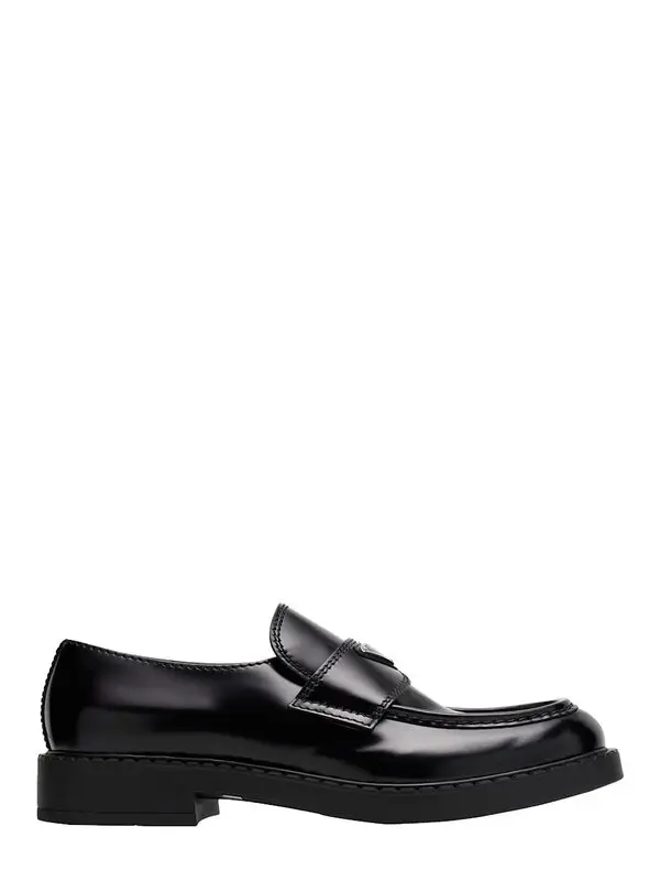 Prada Triangle Logo Leather Loafers - Black