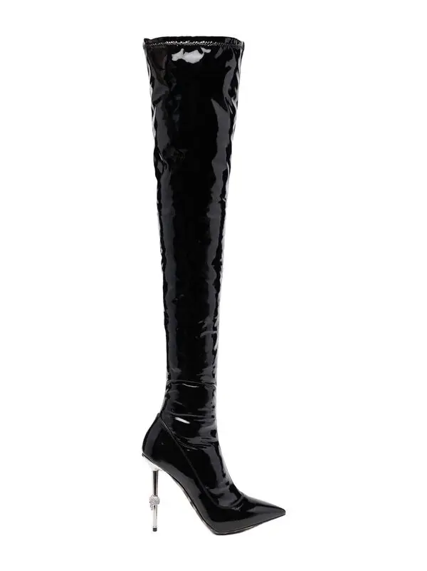 Philipp Plein Thigh-high Patent Leather Boots - Black