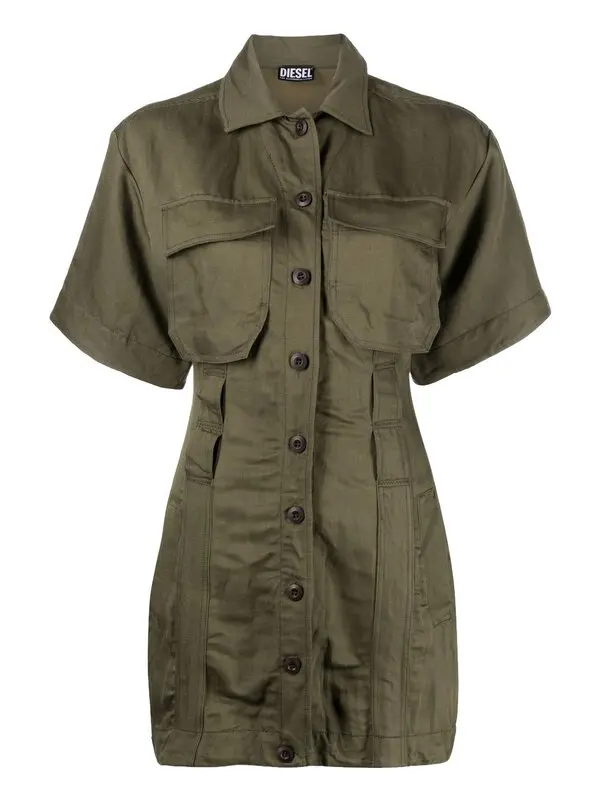 DIESEL® Multi-pocket Twill Shirt Dress - Green