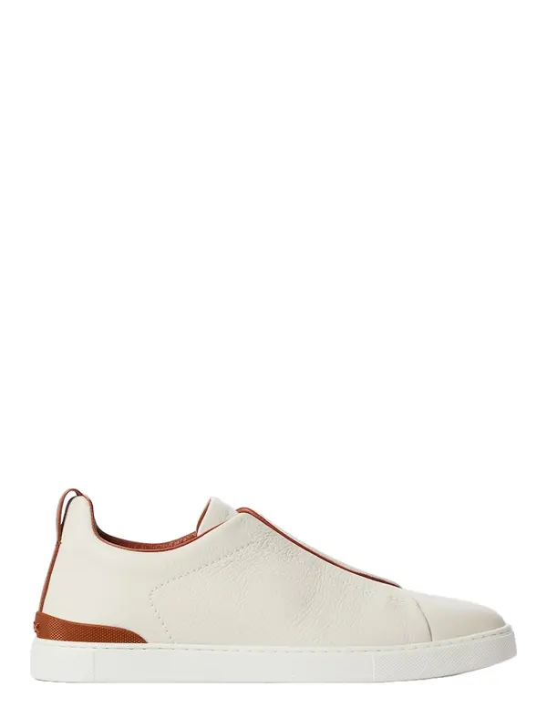 Zegna Triple Stitch Leather Sneakers - White