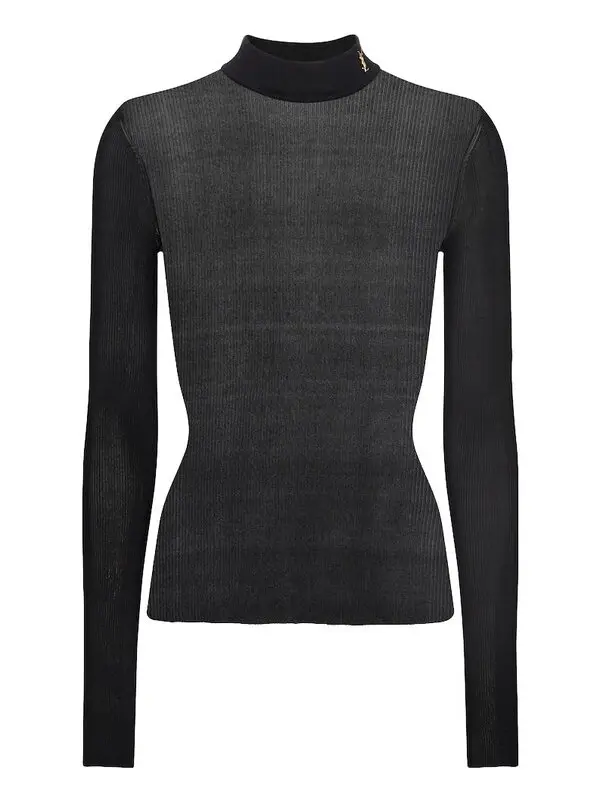 Saint Laurent Monogram Silk Mockneck Top - Black
