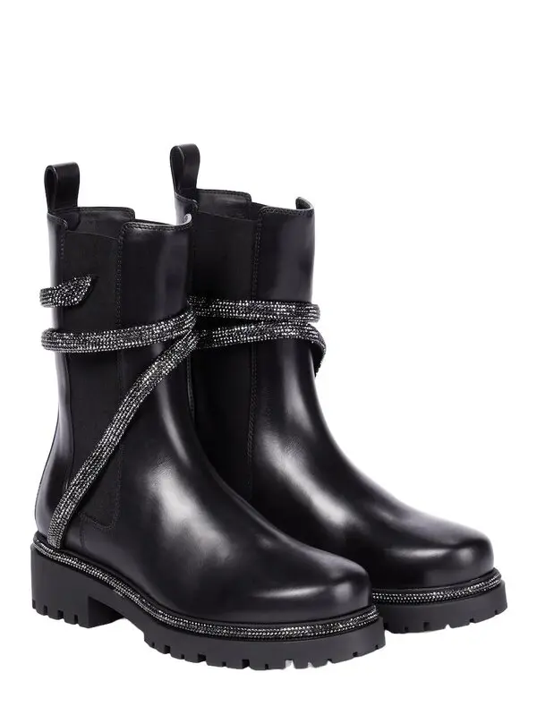 Rene Caovilla Cleo Embellished Leather Chelsea Boots - Black