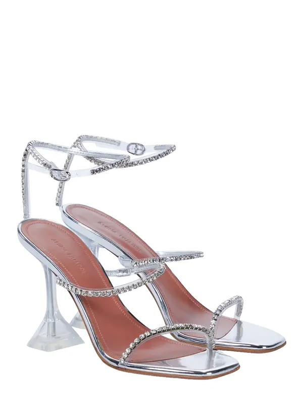 Amina Muaddi Gilda Embellished Sandals - Silver