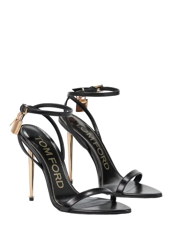 TOM FORD Padlock Leather Stiletto Sandals - Black
