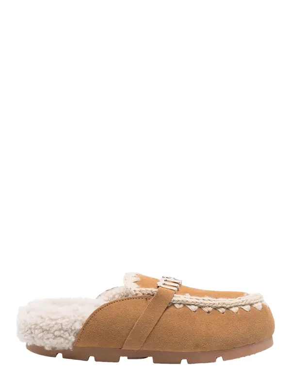 Mou Logo-plaque Shearling Mules - Brown