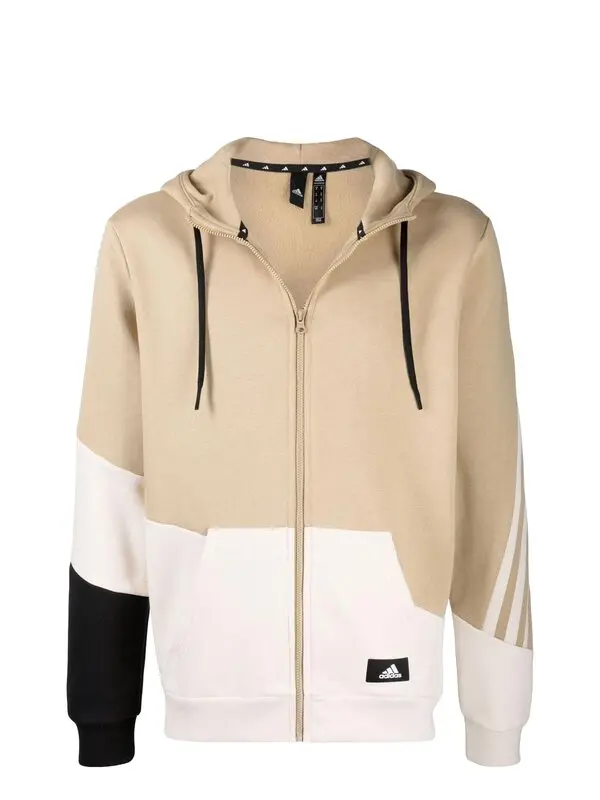 Adidas Three-stripe Panelled Zip Hoodie - Neutrals