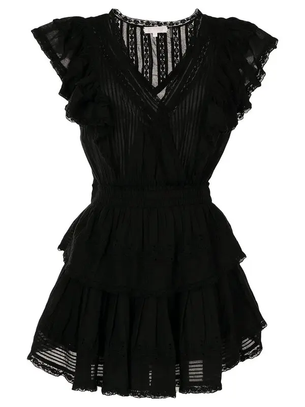 LoveShackFancy Gwen Ruffle Mini Dress - Black