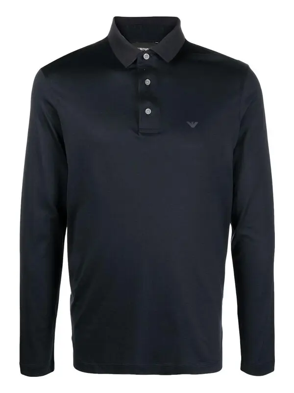 Emporio Armani Logo-print Long-sleeve Polo Shirt - Blue