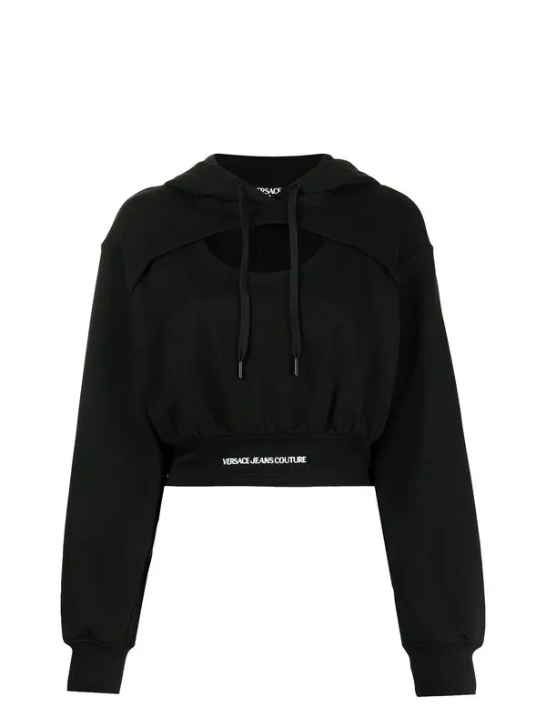 Versace Logo-waistband Cut-out Hoodie - Black