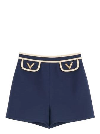 Valentino Garavani Crepe Couture Shorts With V Gold Detail - Indigo/birch