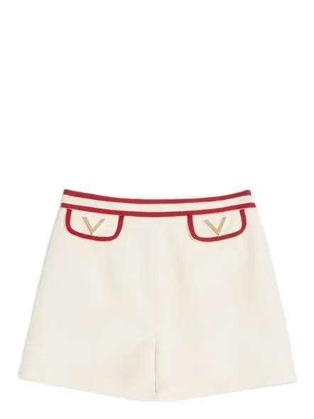 Valentino Garavani Crepe Couture Shorts With V Gold Detail - Ivory/red