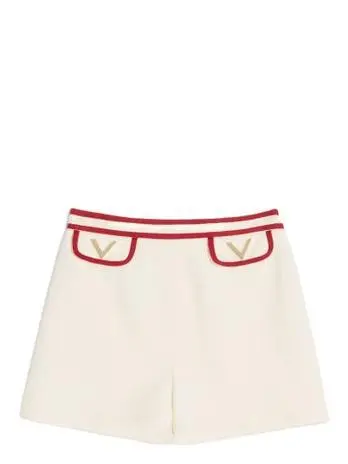 Valentino Garavani Crepe Couture Shorts With V Gold Detail - Ivory/red