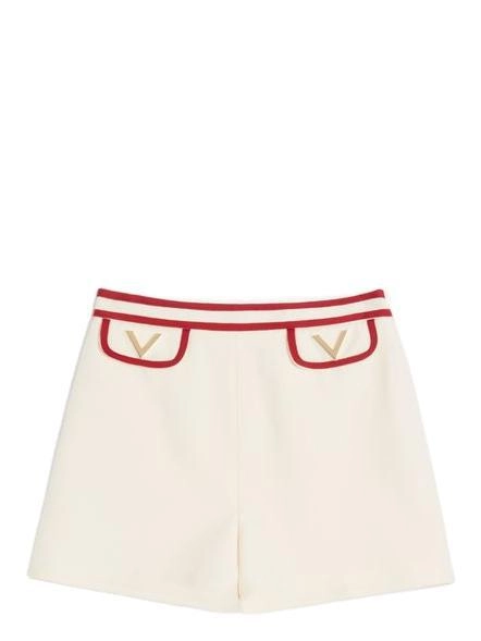 Valentino Garavani Crepe Couture Shorts With V Gold Detail - Ivory/red