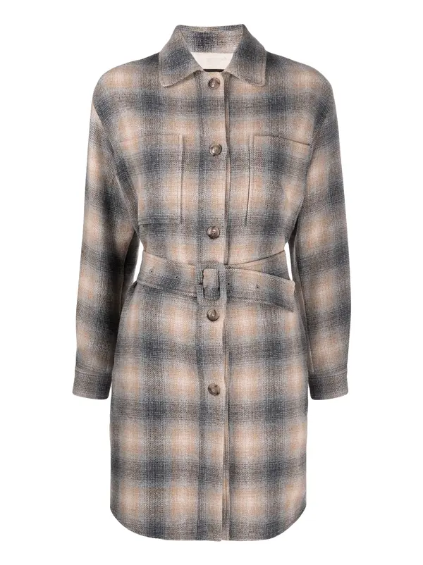 Seventy Check Belted Coat - Grey