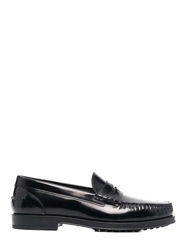 TOD'S Logo Plaque Leather Loafers - Black