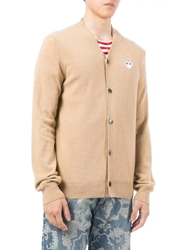 Play Comme Des Garcon Embroidered Wool Cardigan - Brown