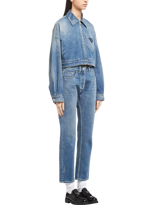 Prada Cropped Organic-denim Jacket - Blue