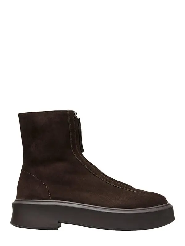 THE ROW Suede Moto Booties - Brown
