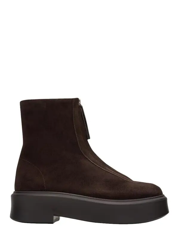 THE ROW Suede Moto Booties - Dark Brown