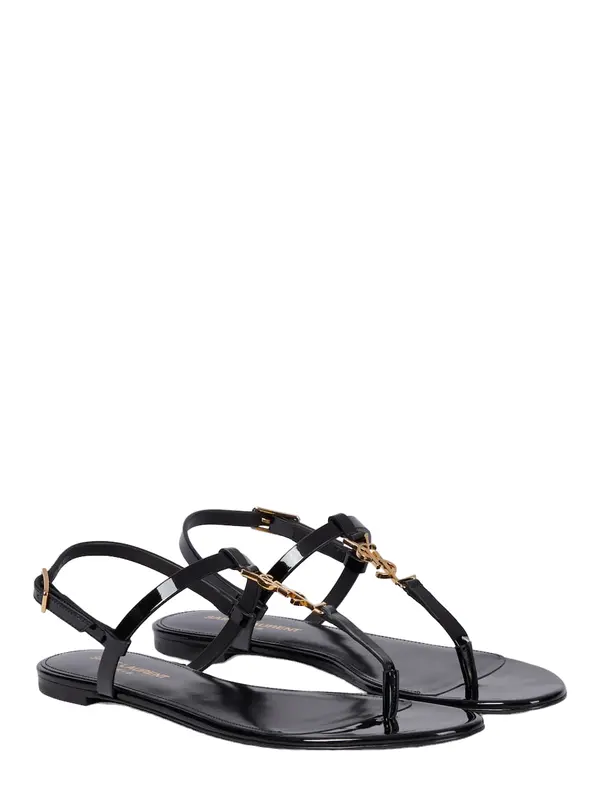 Saint Laurent Cassandra Patent Leather Thong Sandals - Black