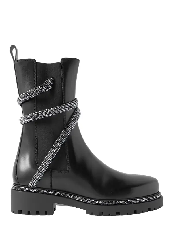 Rene Caovilla Cleo Crystal-embellished Leather Chelsea Boots - Black