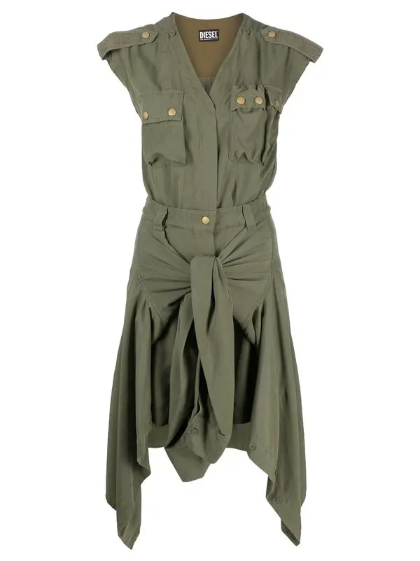 DIESEL® Sleeveless Utility Shirt Dress With Tie Detail - Green
