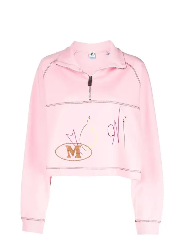 Missoni Logo-embroidered Funnel Neck Sweatshirt - Pink