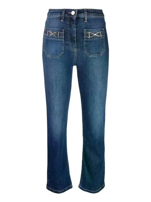 Elisabetta Franchi Slim-fit Cropped Trousers With Faded Effect - Blue