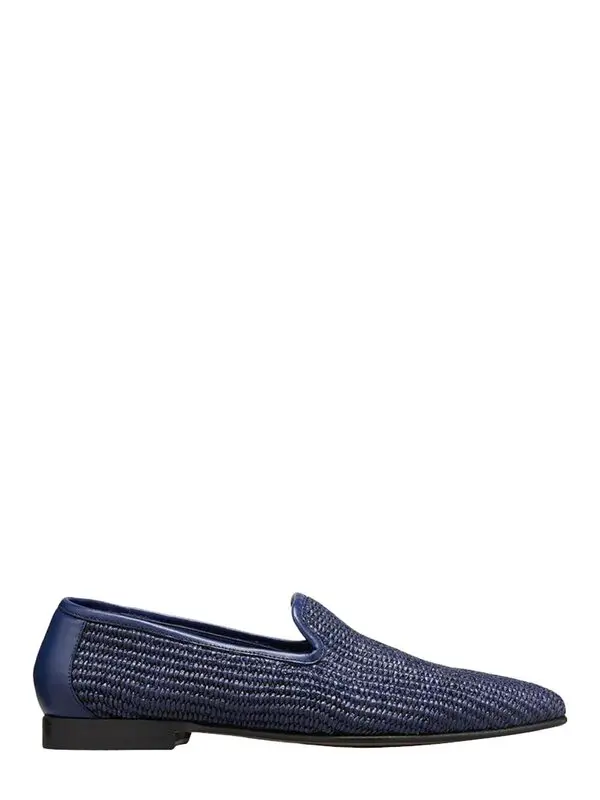 Manolo Blahnik Mario Raffia Slippers, Navy - Navy 4109