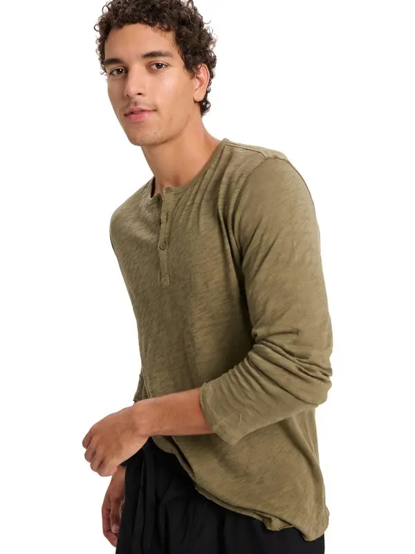 ATM Anthony Thomas Melillo Slub Jersey Destroyed Wash Henley Top - Army