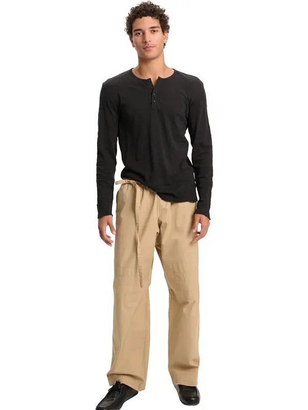 ATM Anthony Thomas Melillo Slub Jersey Destroyed Wash Henley Top - Black