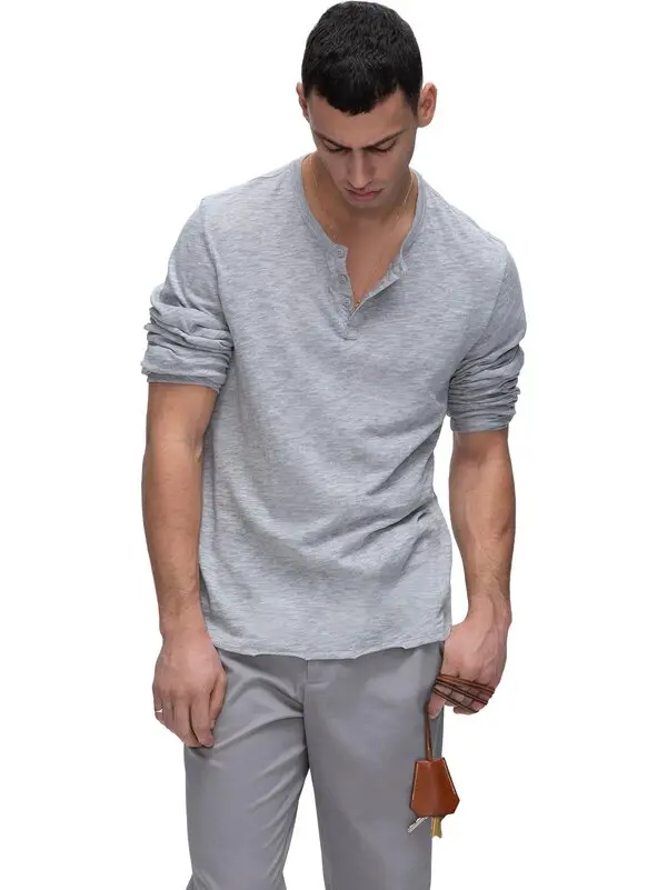 ATM Anthony Thomas Melillo Slub Jersey Destroyed Wash Henley Top - Heathered Grey