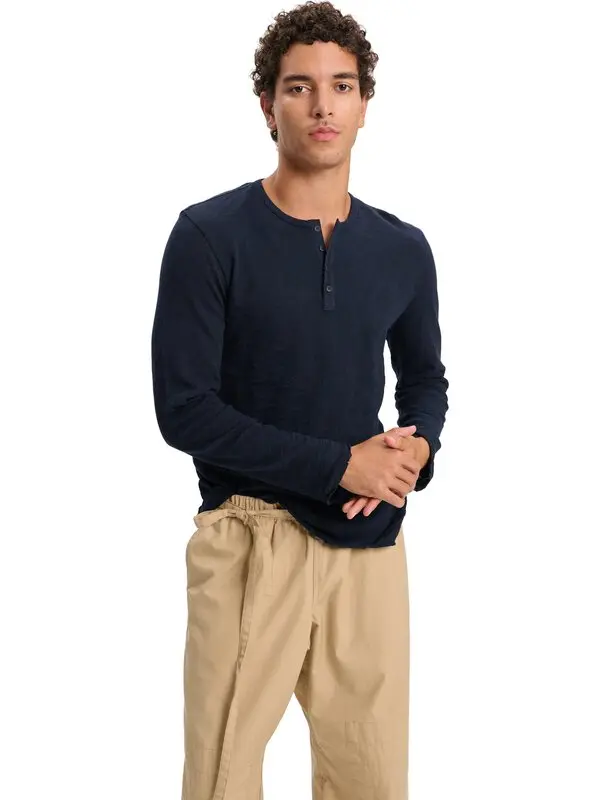 ATM Anthony Thomas Melillo Slub Jersey Destroyed Wash Henley Top - Midnight