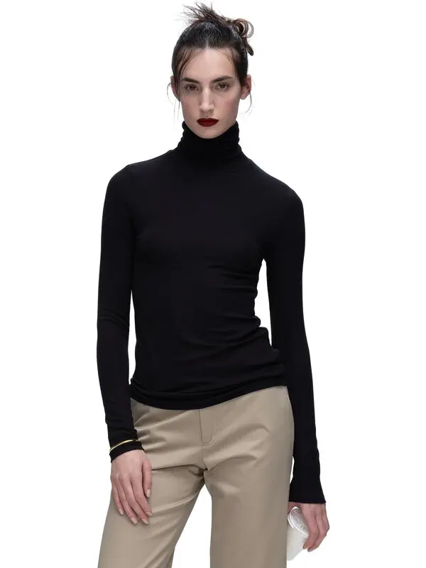 ATM Anthony Thomas Melillo Modal Ribbed Turtleneck T-shirt - Black