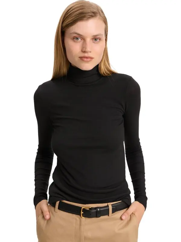 ATM Anthony Thomas Melillo Modal Ribbed Turtleneck T-shirt - Black