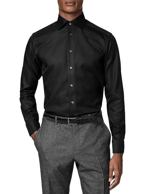 Eton Slim Fit Diagonal Weave Shirt - Black