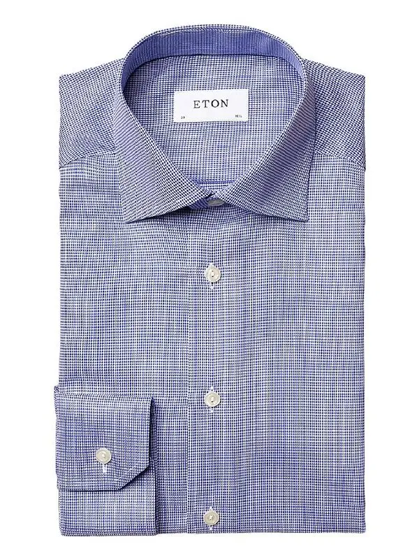 Eton Houndstooth Contemporary Fit Dress Shirt - Blue