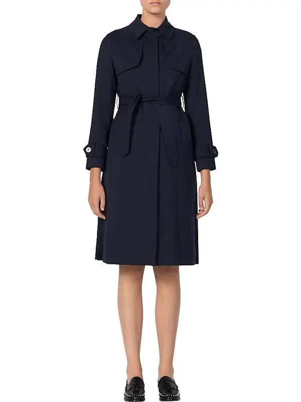 Sandro Pleat-back Trench Coat - Navy Blue