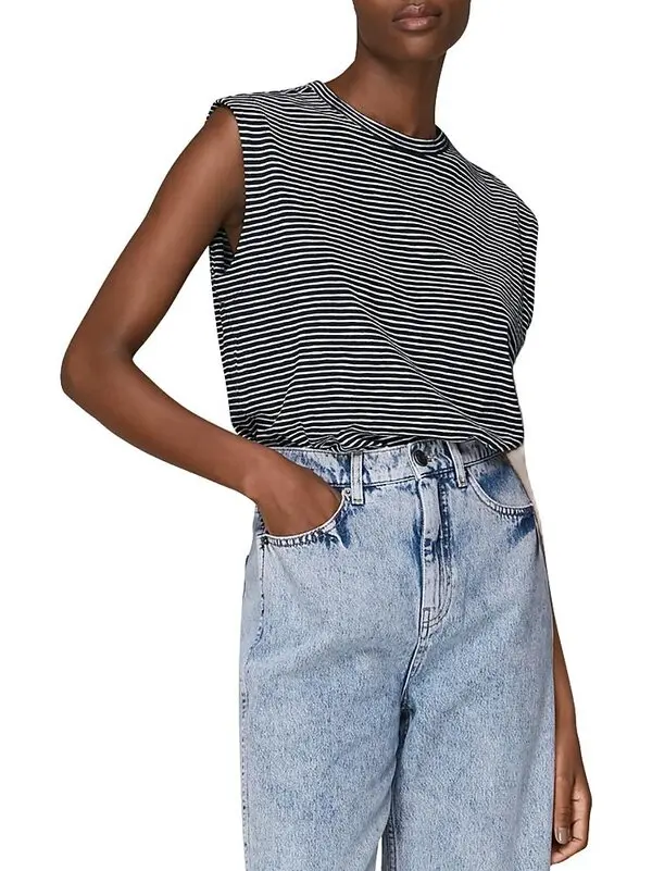 Whistles Organic Cotton Striped Muscle Tee - Navy Multi