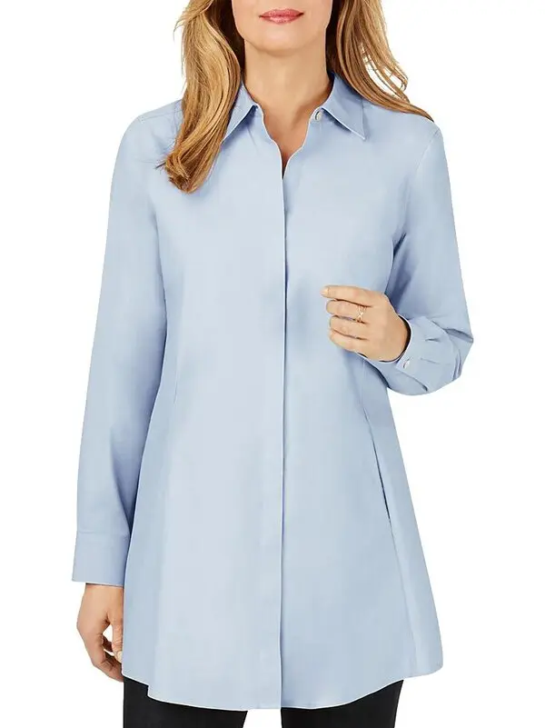 Foxcroft Cici Cotton Non-iron Tunic Shirt - Blue Wave