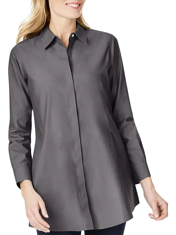 Foxcroft Cici Cotton Non-iron Tunic Shirt - Charcoal