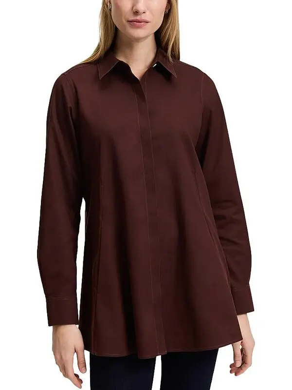 Foxcroft Cici Cotton Non-iron Tunic Shirt - Chicory